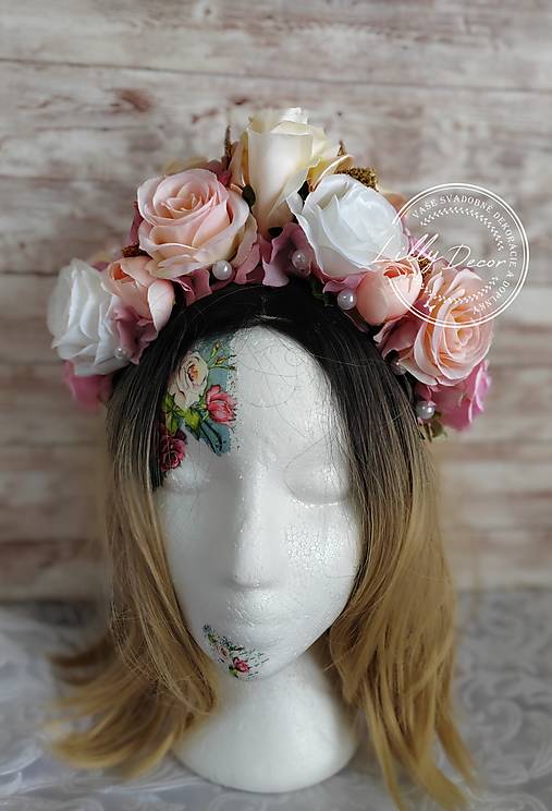 Svadobná parta pre nevestu ružovo - marhuľová III. / LillyDecor - SAShE.sk