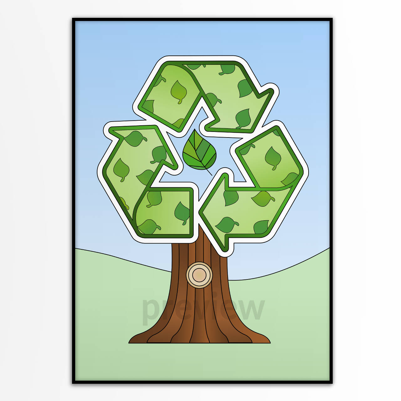 Poster na tému Ochrana životného prostredia (strom s logom recyklácie ...