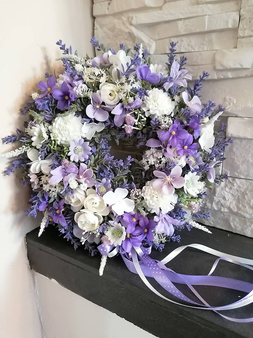Kvetinovy levanduľovy veniec s mašlou 32cm / erikak - SAShE.sk