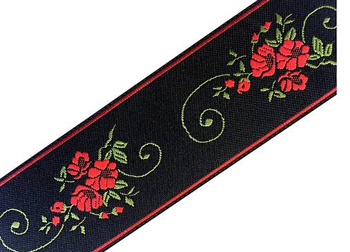 Vyšívaná stuha 35mm čierna, kvety, červený lem (1561) / Eliza_creative ...