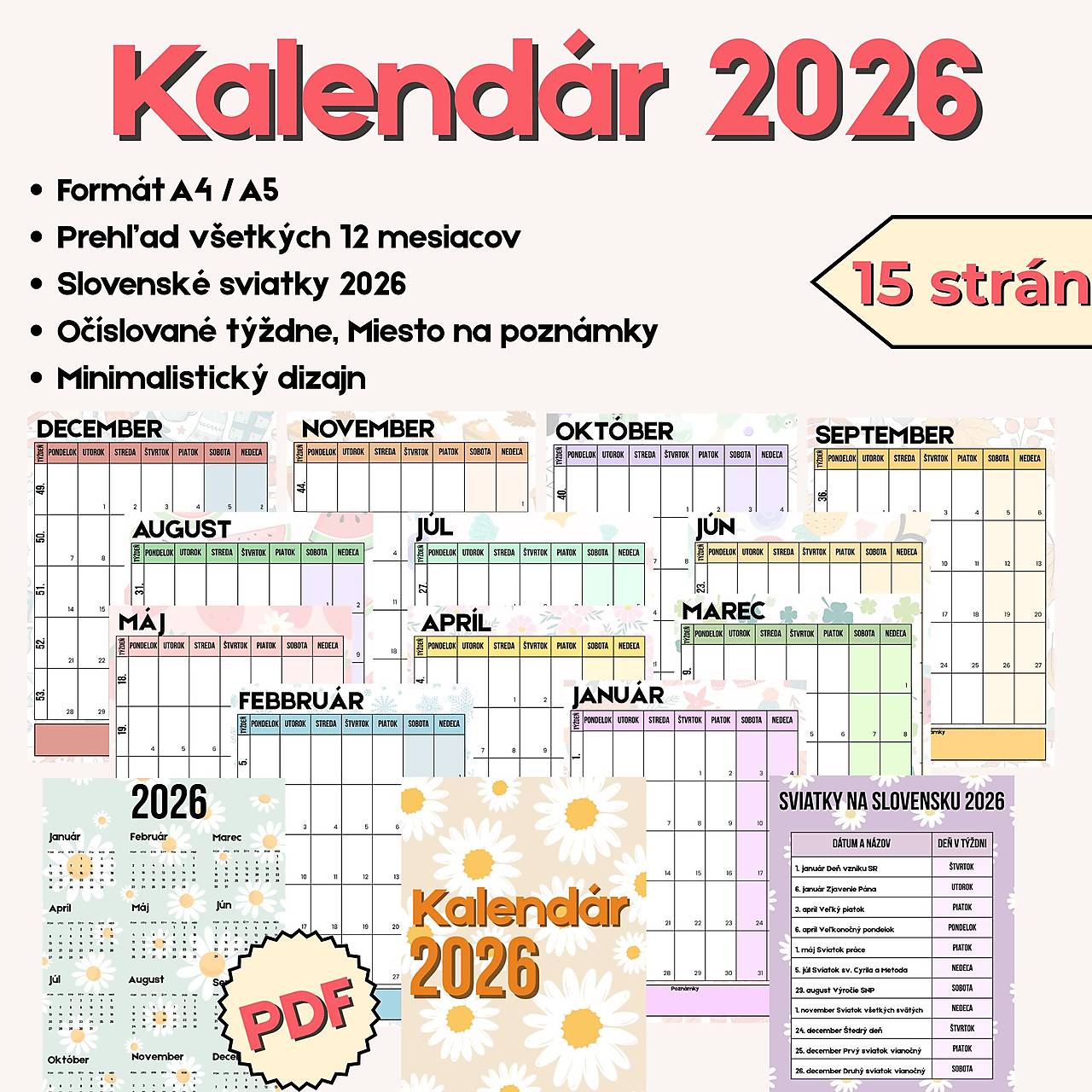Kalendár 2026 PDF, A5, A4 / DigitalneRadosti - SAShE.sk