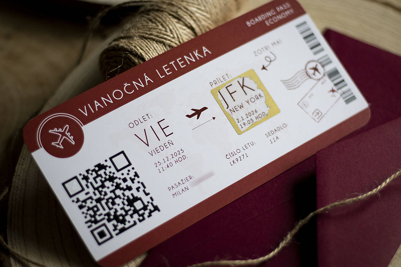 Vianočná letenka - vianočný darčekový poukaz (červená ...