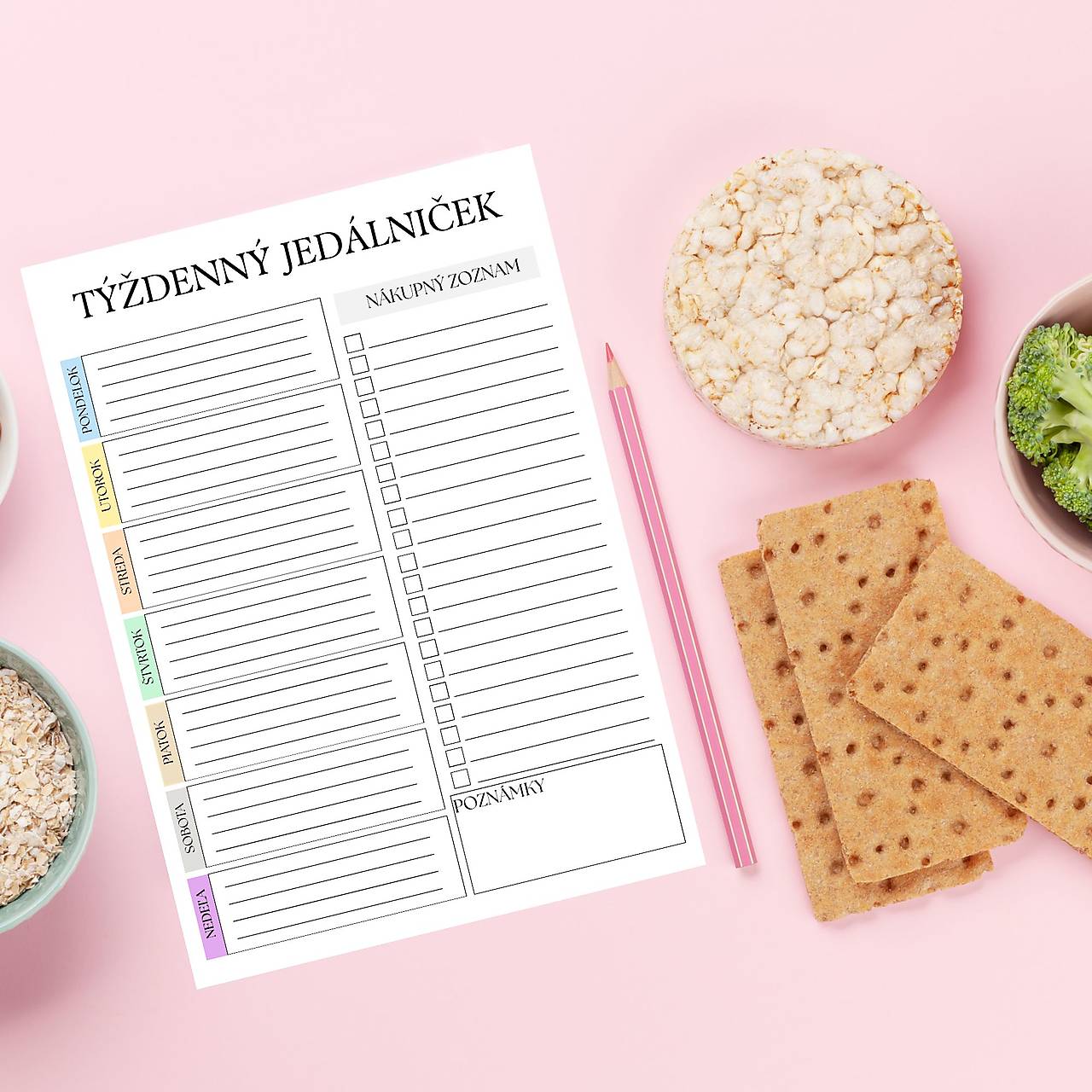 Týždenný plánovač jedál + nákupný zoznam + prehľad zásob PDF ...